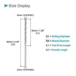 CoCud Solid Carbide Drill Bits, 2mm Diameter, K35 Tungsten Carbide Straight Shank Twist Drill Bits - (Applications: for Stainless Steel Alloy), 1-Piece