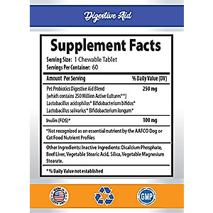 Digestive Dog Supplement - PET Digestive AID - for Dogs and Cats - PET PROBIOTIC - Chews - bifidobacterium bifidum - 1 Bottle (60 Treats)