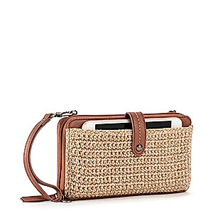 The Sak Iris Large Smartphone Crossbody Bag in Crochet and Faux Leather, Convertible Wristlet Purse Design, Bamboo Static