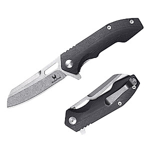 WALLOPTON Camping Folding Knife - S35VN Powder Steel G10 Handle Comfortable Grip - Great for Cutting Hunting Hiking Survival, Father’s Day Gifts for Men Husband Dad. Include Sheath & Screwdriver