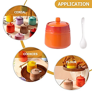 Luxshiny Salt Pig Ceramic Sugar Bowl with Lid and Spoon Porcelain Sugar Salt Pepper Storage Jar Seasoning Container Sugar Holder Sugar Cube Jar Coffee Bar Accessories Orange