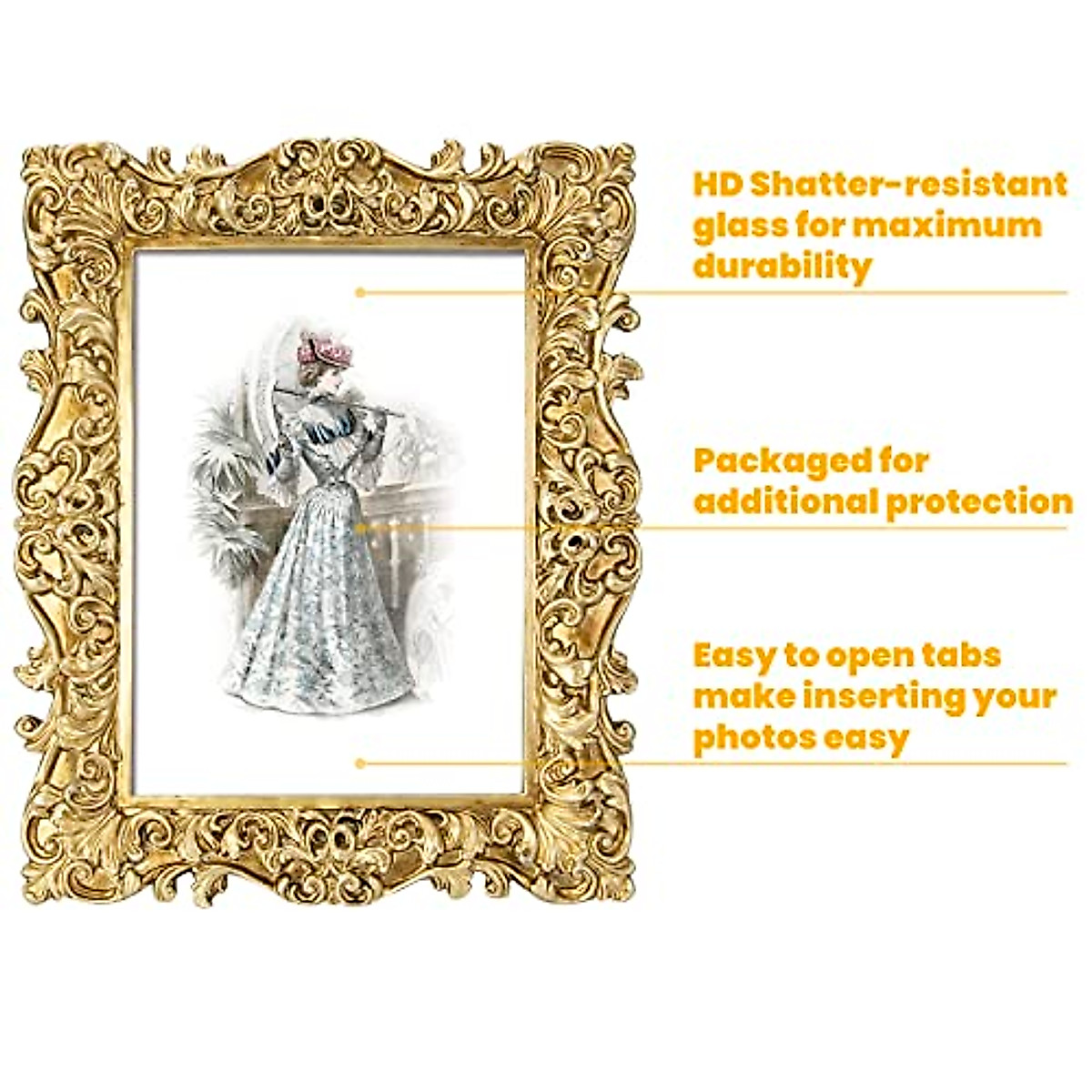 GUOER 5x7 Picture Frames Vintage Photo Frame with Glass Front Antique Picture Frame for Tabletop Wall Hanging (5x7, Shiny Golden)