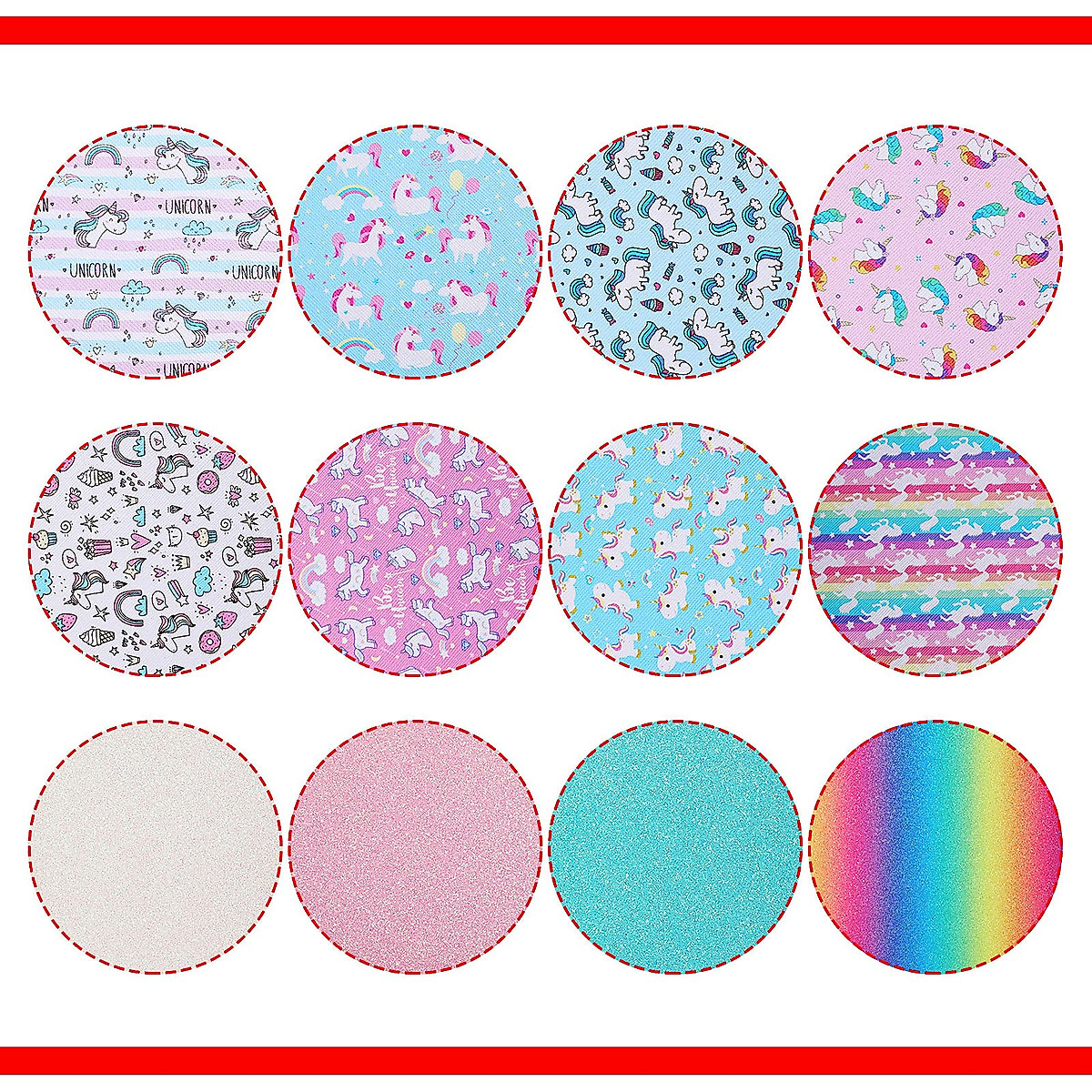 12 Pieces 7.87 x 11.81 Inches Unicorn Printed Faux Leather Sheet Mixed Rainbow Glitter Leather Fabric Sheets Assorted for Girl Kids Earrings Making Hair Bows Decoration DIY Craft Making