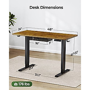 Marsail Standing Desk with Drawer, 55x24 Inch Adjustable Height Standing Desk, Electric Stand up Desk, Sit Stand Home Office Desk, Ergonomic Workstation for Home Office Computer Gaming Desk Rustic