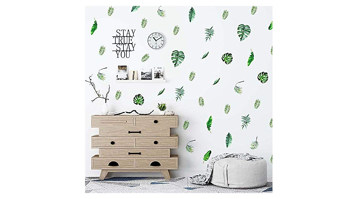 H2MTOOL Leaf Wall Decals - 64 Removable Tropical Plant Stickers