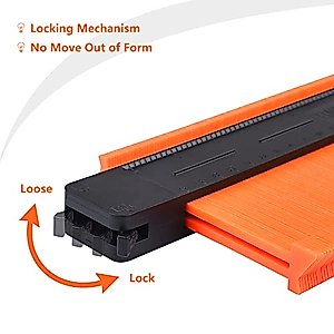 𝗖𝗼𝗻𝘁𝗼𝘂𝗿 𝗚𝗮𝘂𝗴𝗲 Profile Tool, GOXAWEE Irregular Shape Duplicator 5''& 10''-Tightness Adjustable-Outline Measuring Plastic Ruler for Corners,Wood Templates, Tiles and Laminate (Orange)