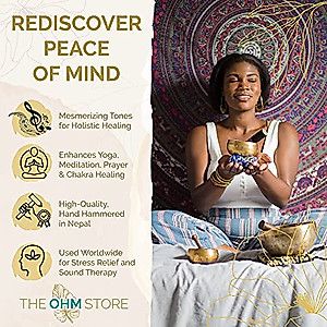 Tibetan Singing Bowl Set by Ohm Store — Meditation Sound Bowl Handcrafted in Nepal for Yoga, Chakra Healing, Mindfulness, and Stress Relief