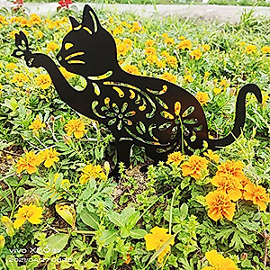 FASHAJI Cat Garden Decor, Metal Cat for Kitchen Outdoor, Yard Art Metal Cat Sculpture for Backyard Farm Patio Yard Lawn Home Decorations
