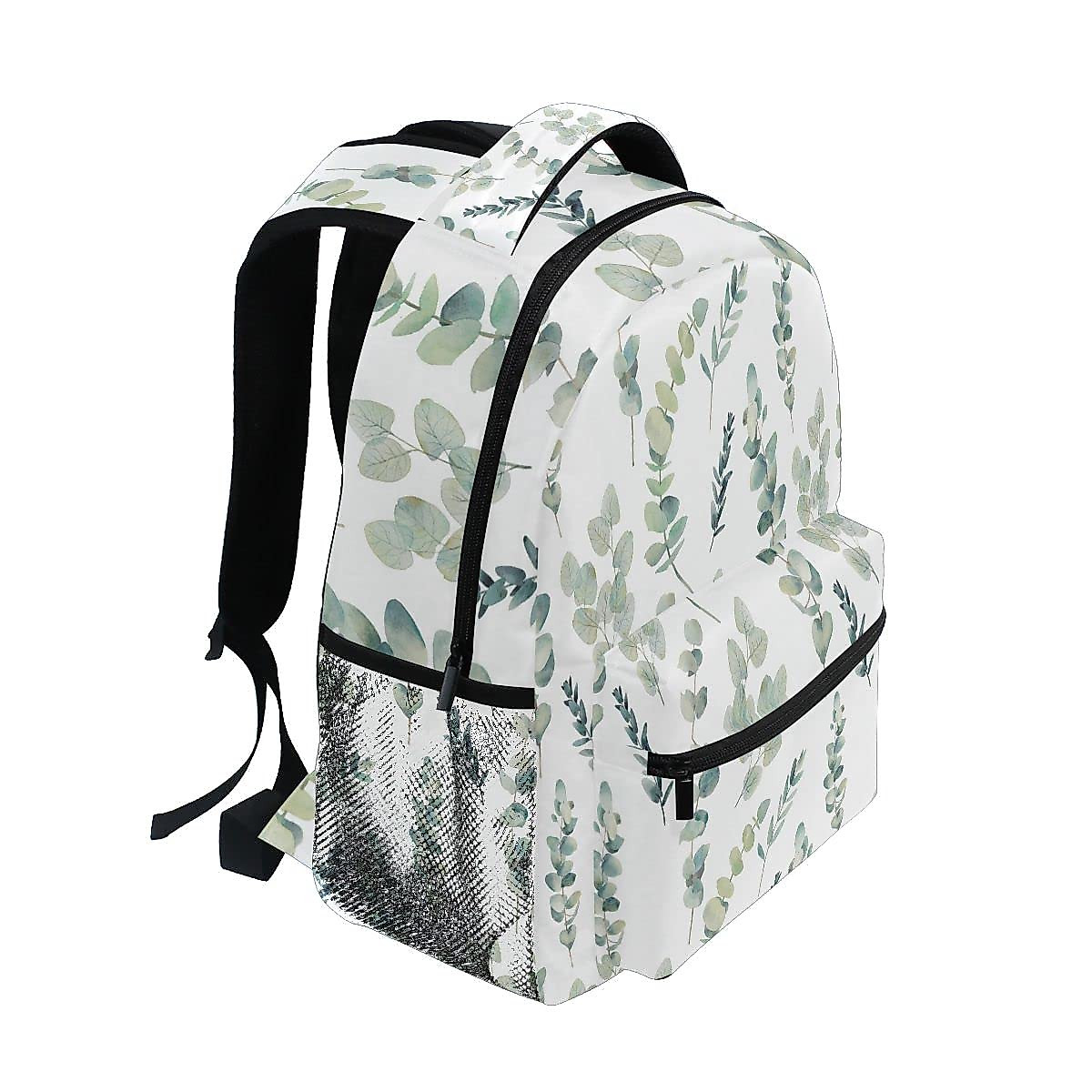 Green Sage School Backpack for Kids Boy Girls Eucalyptus Leaf School Bag Daypack Spring Floral Laptop Bookbags Camping Travel Outdoor Shoulder Bag