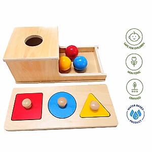 BrightNBeyond 2-for-1 Montessori Bundle with Object Permanence Box and Multiple Shape Puzzle Sorter Wooden First Shapes for 6-12 Months Infant 1 2 Year Old Motor Developmental Baby Sensory Skills Toys