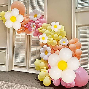 Daisy Flower Balloon Garland Arch Kit 137 pcs Groovy Flower Foil Balloons Boho Pastel Pink Yellow White Orange Birthday Party Decorations for Girls Bridal Baby Shower Wedding Carnival Holiday