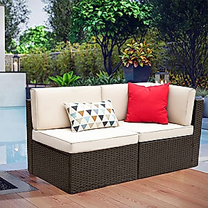 Devoko Patio Furniture Sofa Sets Outdoor All-Weather Sectional Corner Sofa and Armless Sofa (Beige, 2 PCS Patio Sofa Set)