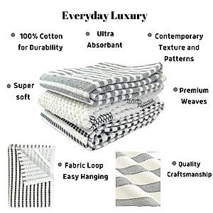 Oversized White Dark Gray Kitchen Towels: 100% Cotton Soft Absorbent Assortment Ribbed Terry Loop, Set of 3 Multipurpose for Everyday Use (Charcoal)