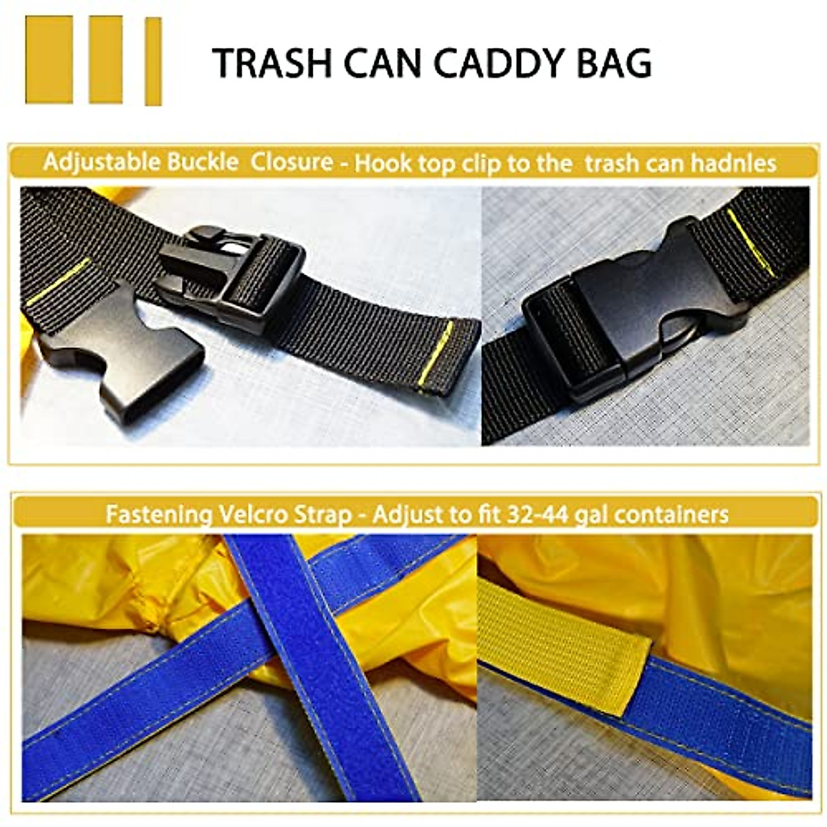 Yellow Trash Can Caddy Bag for Garbage Bins- Fits 32-50 Gallon Can & 12 Storage Pockets & Heavy Duty Vinyl Construction, Ideal for Housekeeping /Maid Services/Janitorial Companies/ Cleaning Crews