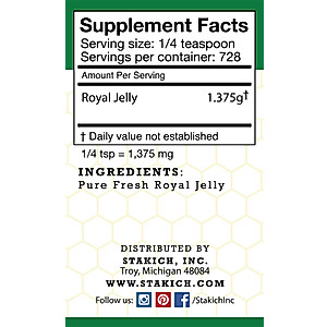 Stakich Fresh Royal Jelly - Pure, All Natural - No Additives/Flavors/Preservatives Added - 1 Kilogram (2.2 Pounds)