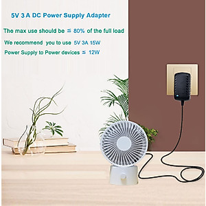 MTYTOT 5V 3A DC Power Supply Adapter AC 100V~240V to DC 5V Power Supply 3A 15W Converter AC Adapter 5.5X 2.5mm Plug 5Volt 3Amp 2A 1A Power Adapter for 5V LED Lights Security Camera Security System
