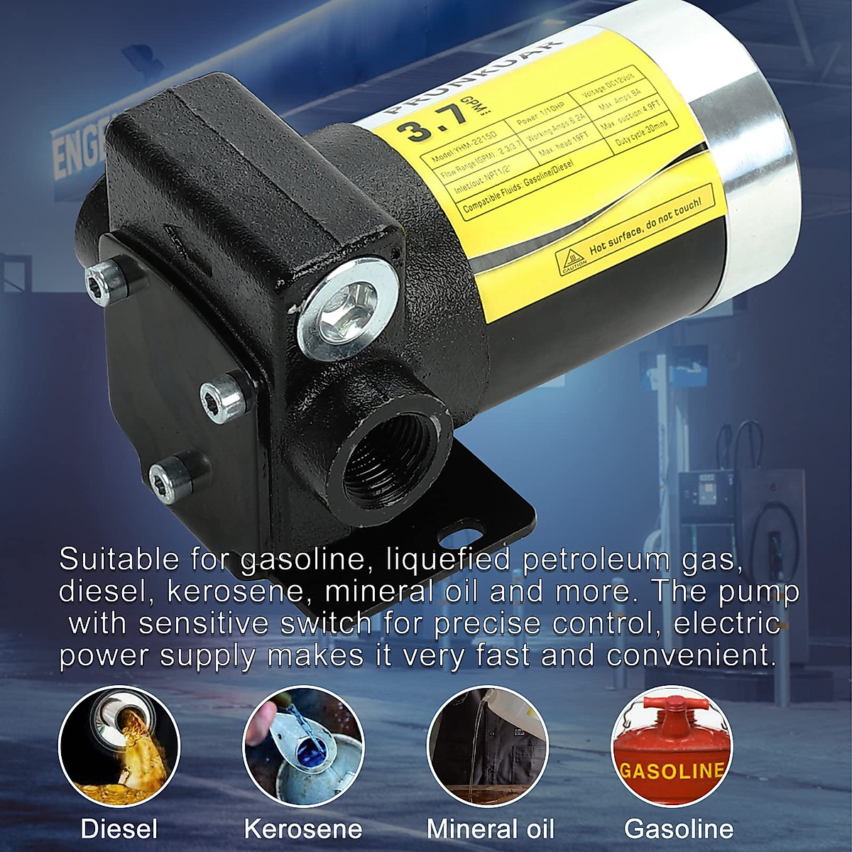 110V Automatic Gasoline Fuel Transfer Pump with Forward and Reverse Pumping, 2.3/3.7 GPM Portable Self-priming Fuel Oil Transfer Pump for Gasoline, Diesel, Kerosene, Biodiesel and More