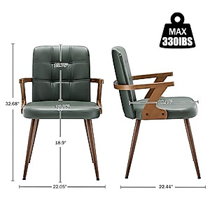 MEKLIBA Dining Chairs Set of 2，Dinner Chairs with Arms and Back，Comfortable Upholstered Dining Chairs,Modern Leather Kitchen Chair for Kitchen and Dining Room (Green)