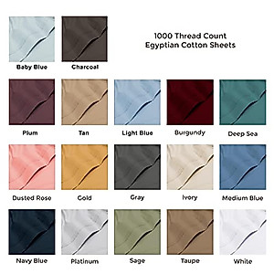 BLUENILEMILLS 1000 Thread Count Egyptian Cotton Sheets, Mattress Sheet Sets, Luxury Bedding, 1 Extra Deep Pocket Fitted Sheet, 1 Flat Sheet, 2 Pillowcases, Solid Pattern Bedsheets, Queen, White