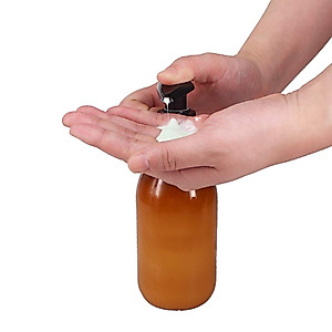 zmybcpack 8 Pack 8OZ Empty Plastic Pump Lotion Bottles with 1 Pen, Labels & Silicone Funnel, Amber Color Lotion Dispenser with Locking Lotion Pump for Body Wash, Shampoo, Massage Lotion, Gel