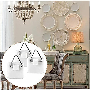 Invisible Adhesive Plate Hanger Set, 50Pieces Adhesive Hang Tabs Plate Hangers Vertical Plate Holders for The Wall Small