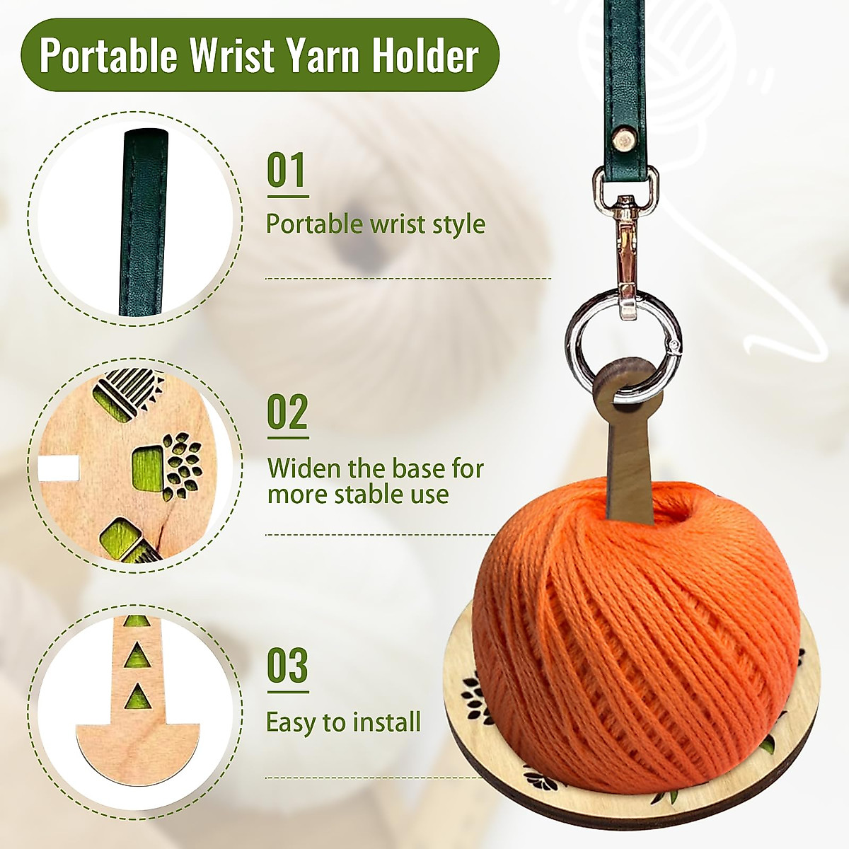 Portable Wrist Yarn Holder,Wrist Pendant Yarn Holder Spinner,Portable Yarn Holder with Wrist Strap,Mini Minder Prevents Magnetic Yarn Pendulum for Every Knitting and Crochet Enthusiast