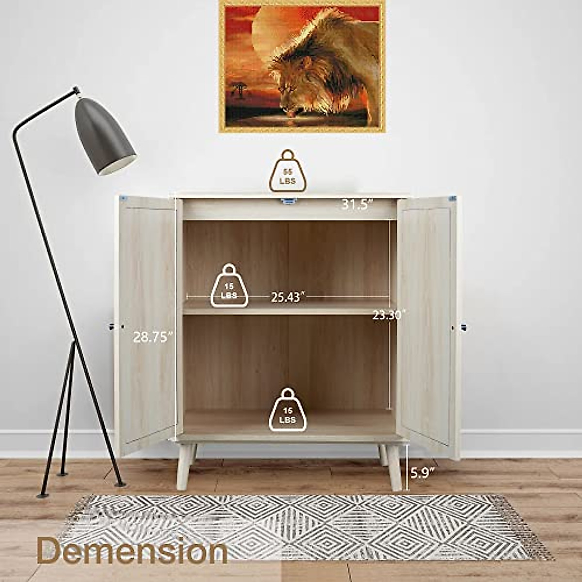 QHITTY Rattan Sideboard Buffet Cabinet, Accent Kitchen Storage Cabinet Console Table with Adjustable Shelves for Living Room, Dining Room, Bedroom (Natural)