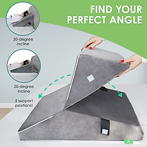 Cushy Form Wedge Pillows for Sleeping - Multipurpose Memory Foam Bed Support Rest & Knee Pillow for Back, Neck & Post-Surgery, Versatile Snoring Relief Back Pillow for Bed - Gray﻿