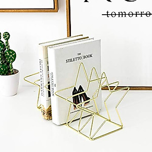 Newspaper Rack Magazine Rack Book Shelf Bookend Storage Rack Metal Wire Letter Rack Display Stand Desk Office 26X18X17.5CM MUMUJIN (Color : Gold)
