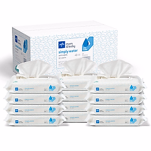 Medline Simply Water Baby Wipes, 99% Water Solution Wipes, 100% Plant-Based Bamboo Fiber Cloth, 60 Count (Pack of 12)