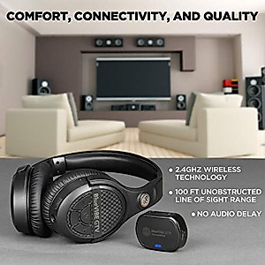 GOgroove TV Headphones Wireless for Seniors & Hearing Impaired – Easy Setup Plug and Play for TV Watching Headphones for Hard of Hearing – 10 Hour Battery Life, No Audio Delay, 2.4GHz RF Transmitter