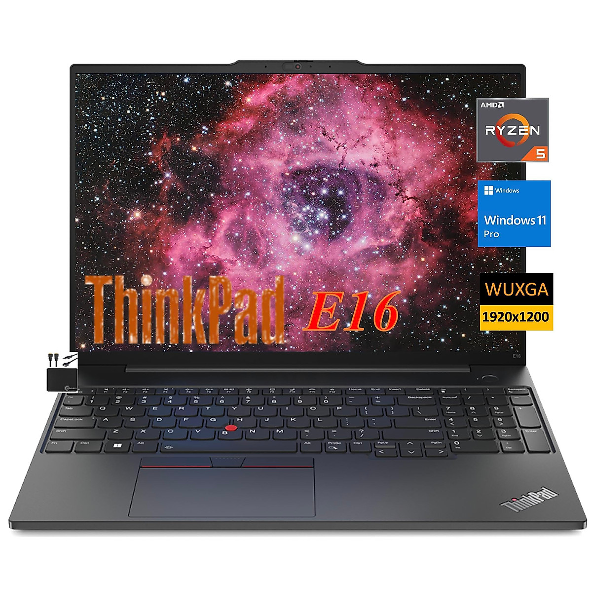 Lenovo 2023 Newest ThinkPad E16 Gen 1 Business,16/inch WUXGA IPS Display 300 nits,Hex-Core AMD Ryzen 5 7530U(Up to4.5GHz),16GB RAM,256GB NVMe SSD,Webcam,WiFi,Win 11 Pro,w/MarxsolCables Graphite Black