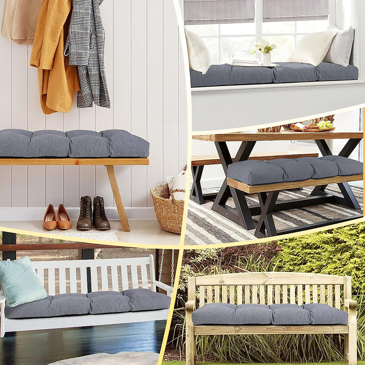 Millsilo Bench Cushions for Indoor Furniture,Non-Slip Tufted Soft Bench Cushion for Kitchen Dining Seat Pads, Piano Chair Cushion, Shoe Storage Cushions, Outdoor Patio Cushions, 36x14x4 inch, Grey