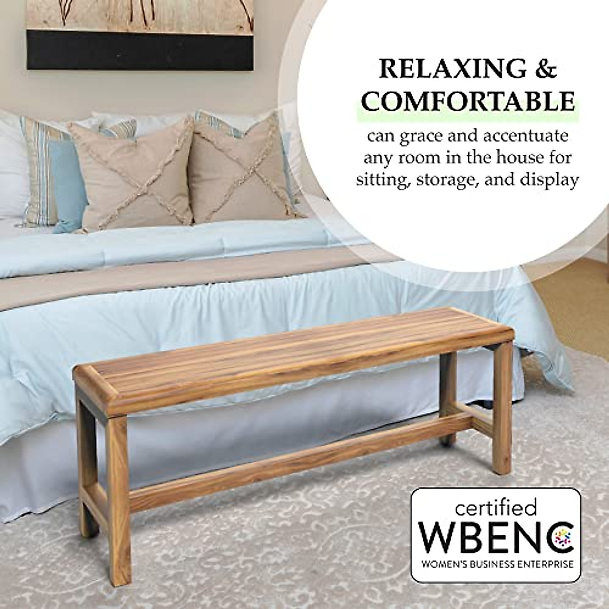 EcoDecors Eleganto Teak Shower Bench Wooden Seat Garden Bench 48″ Natural Teak Wood Patio Bench Wood Shower Bench in Earthy Teak Finish for Indoor and Outdoor Use