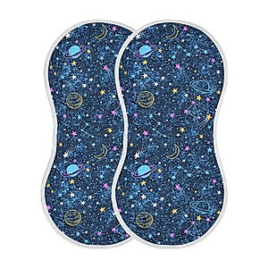 vvfelixl Muslin Burp Cloths Colorful Planets Comets Baby Washcloths for Baby Girl Boys 2 Pack Blue
