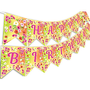 Wildflower Happy Birthday Banner - 40th 50th 60th Birthday Party Supplies - Wildflower Birthday Party Decorations - Wildflower Birthday Party Supplies- Wildflower Birthday