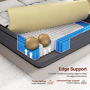 Ayeawo California King Mattress, 12 Inch Cal King Hybrid Mattress with Gel Memory Foam and Pocketed Springs, Pressure Relief and Motion Isolation, Cali King Mattress in a Box, Medium Firm