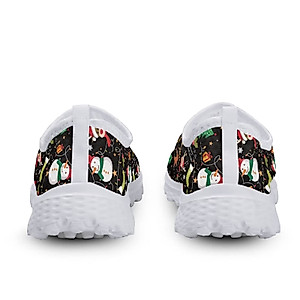 Ystardream Christmas Snowman Elk Women's Casual Walking Shoes Work Slip-on Sneakers Fashion Lightweight Breath Mesh Air Cushion Shoe Lady Girls Athletic Dance Casual
