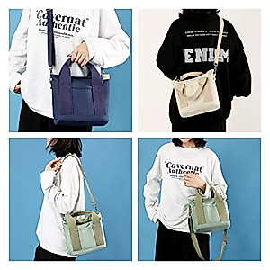 Japanese Canvas Tote Bag - Large Capacity Multi-pocket Handbag Crossbody Bag, with Adjustable Shoulder Strap (Black)