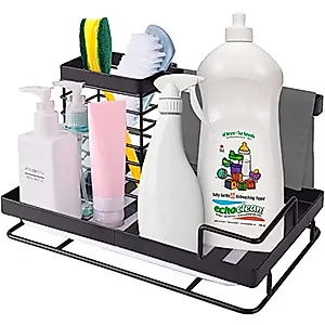 Kitchen Sink Caddy Organizer, Kitchen Caddy for Sponge Soap Brush Dishcloth Holder with Drain Pan Tray, Sponge Holder for Kitchen Sink 304 Stainless Steel Rustproof