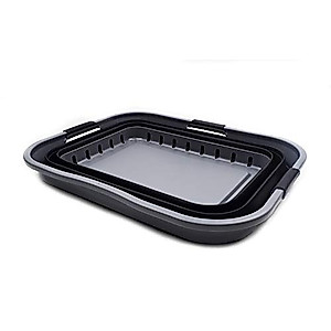 SAMMART 42L Collapsible Plastic Laundry Basket - Foldable Pop Up Storage Container/Organizer - Portable Washing Tub - Space Saving Hamper/Basket (1, Grey/Black)