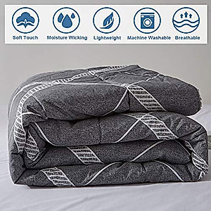 ATsense Comforter Set Queen, All Season 3-Piece 100% Cotton Fabric, Soft Microfiber Filled Bedding, Lightweight Reversible Duvet Insert (Grey&White, MY005)