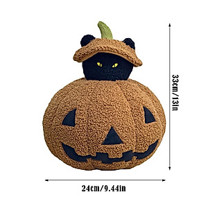 Halloween Black Cat Pumpkin Toy Pillow Holiday Pillow Halloween Pumpkin Plush Toy, Cute Cat Hides in Pumpkin Pillow，Cat Pumpkin Peeping Plush Pillow Home Decoration