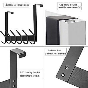 DOKU Over The Door Hook, Stainless Steel Heavy Duty Over Door Hanger Holder for Coat Robe Hat Clothe Towels Hanging, Bathroom Organizer Towel Rack 12 Hooks, Matte Black