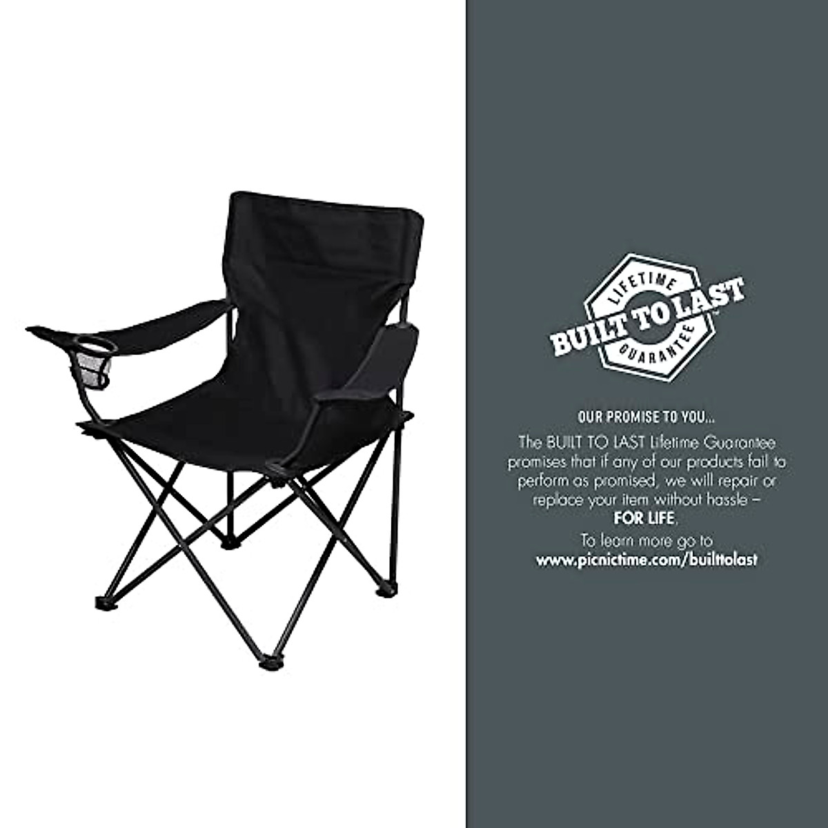 PICNIC TIME NCAA NC State Wolfpack PTZ Camp Chair, Picnic Chair, Beach Chair with Carrying Bag, (Black), 20.5 x 33 x 34