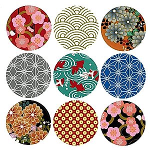 ALIMITOPIA Japan Style Sealing Sticker,Round Japanese Traditional Pattern Self-Adhesive Universal Sealing Paster Gift Packing Decorative Labels Envelope Seals(10 Sheets,90pcs)