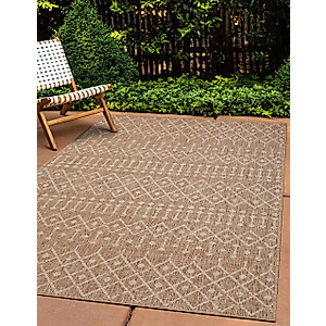 Sherloom Modern Geometric Indoor Outdoor Area Rug Weather Resistant Outdoor Carpet for Porch Deck Balcony Backyard Patio Rug 8x10 Beige, Brown