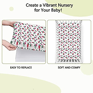 Rose Themed Fitted Mini Crib Sheets,Portable Mini Crib Sheets Soft and Breathable Bed Sheets-Great for Boy or Girl Room or Nursery,24“ x38“,Rose Dark Coral