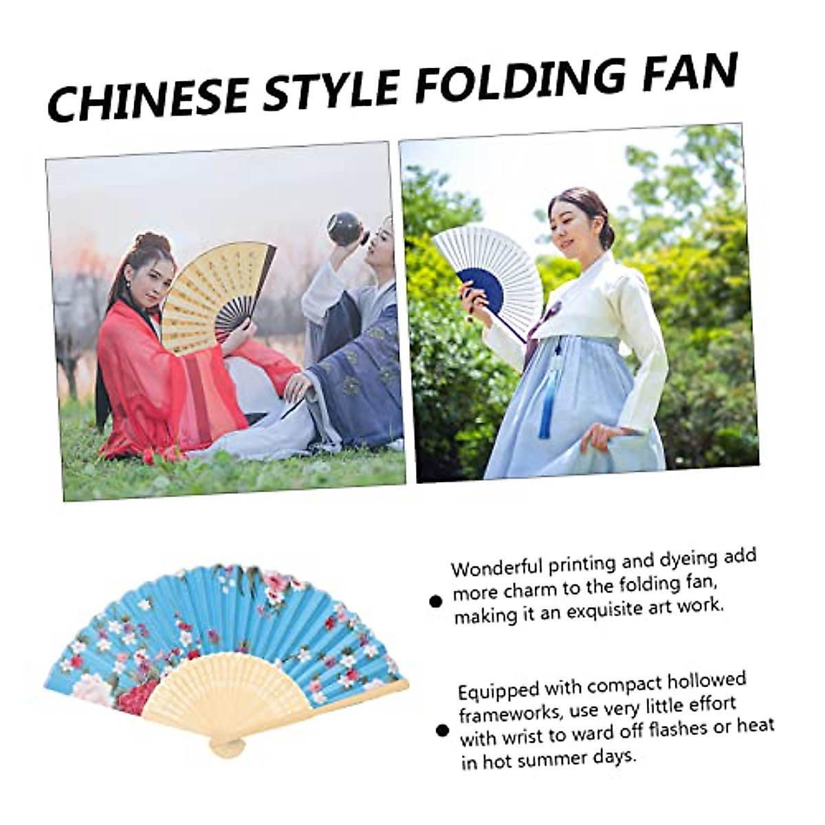 MUSISALY 2pcs Chinese Dancing Fans Chinese Silk Fans Silk Folding Fans folded fan Japanese Style fan Hand Bamboo Fans Japanese Hand Fan mini fan decorate men and women Chinese style Wooden