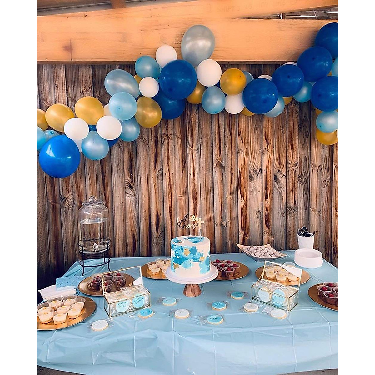 100Pcs Blue Gold White Balloon Garland & Arch Kit-100pcs Latex Balloons, 16 Feets Arch Balloon Strip Tape for Baby Shower Birthday Wedding Party Backdrop